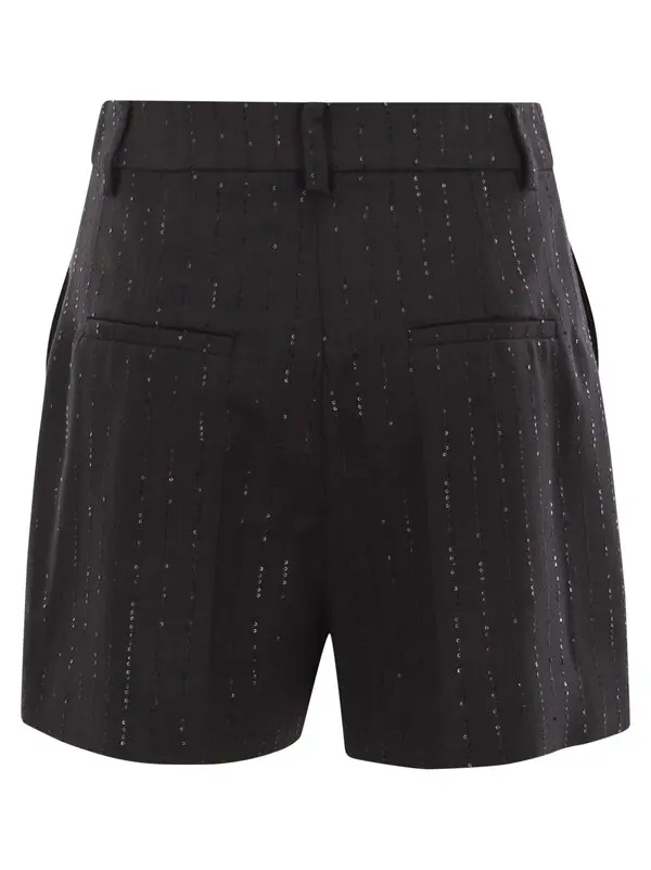 Max Mara Wool Blend Shorts With Sequined Pinstripe - Black