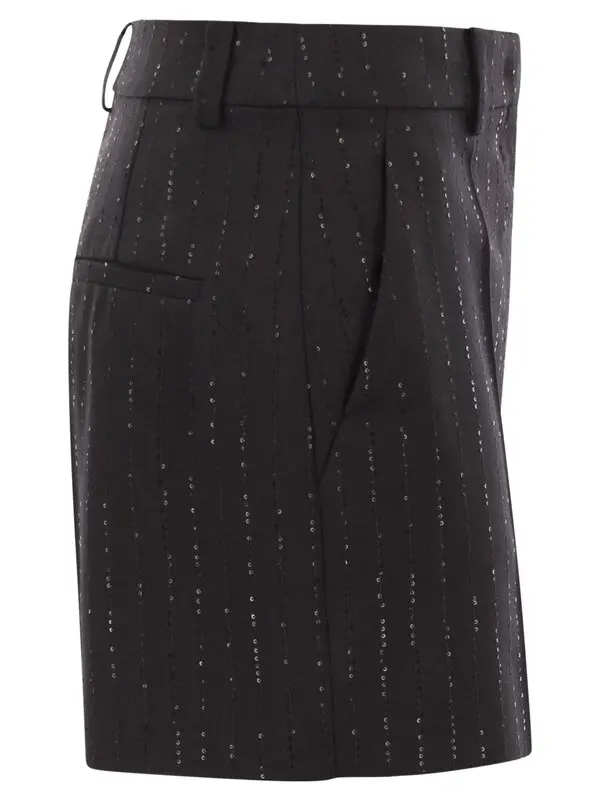 Max Mara Wool Blend Shorts With Sequined Pinstripe - Black