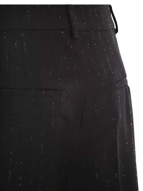 Max Mara Wool Blend Shorts With Sequined Pinstripe - Black