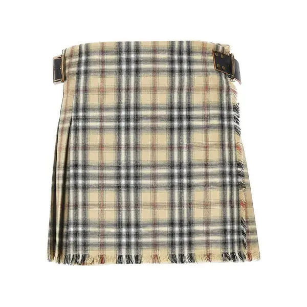 Burberry Check Wool Mini Skirt - Cream