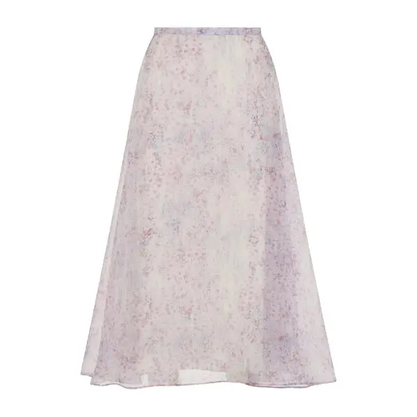Alberta Ferretti Printed Silk Organza Midi Skirt - Multicolor