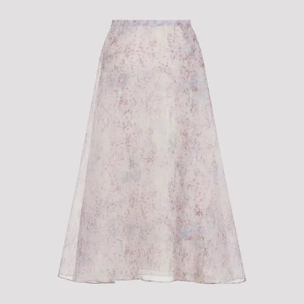 Alberta Ferretti Printed Silk Organza Midi Skirt - Multicolor