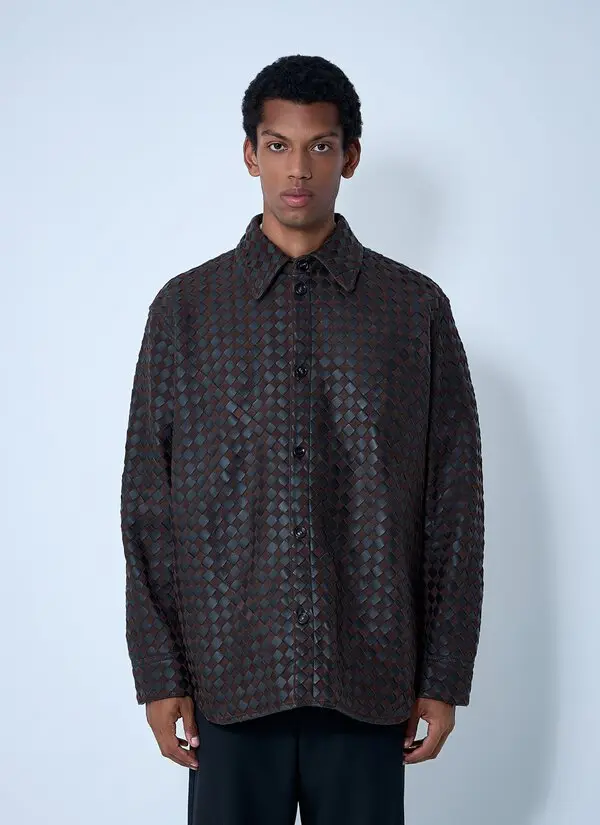 Bottega Veneta Intrecciato Leather And Suede Shirt