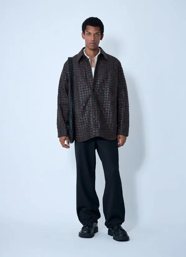 Bottega Veneta Intrecciato Leather And Suede Shirt