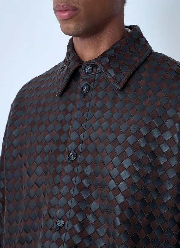 Bottega Veneta Intrecciato Leather And Suede Shirt