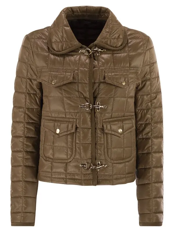 FAY 3 Hooks Technical Checkered Fabric Jacket - Brown