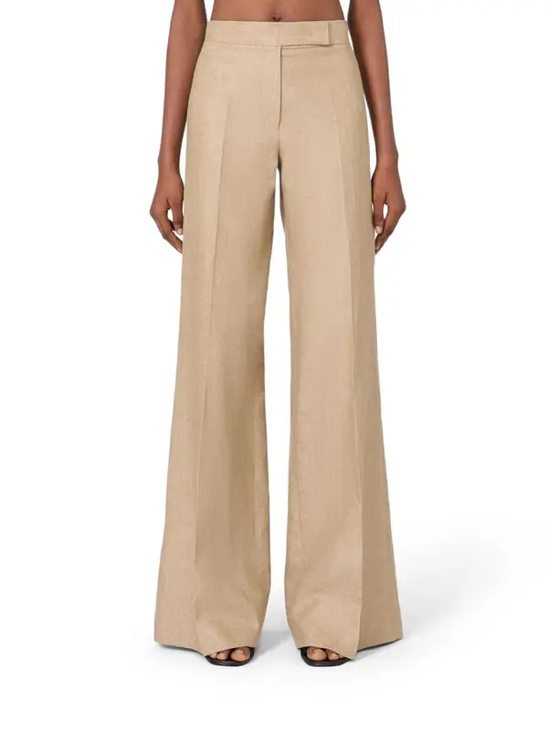 Max Mara Regular Fit Pure Linen Trousers - Cream