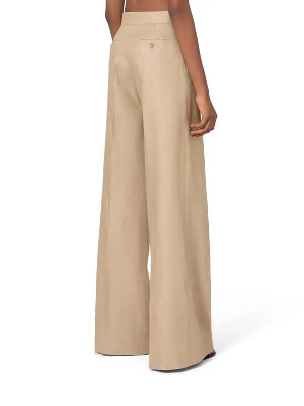 Max Mara Regular Fit Pure Linen Trousers - Cream