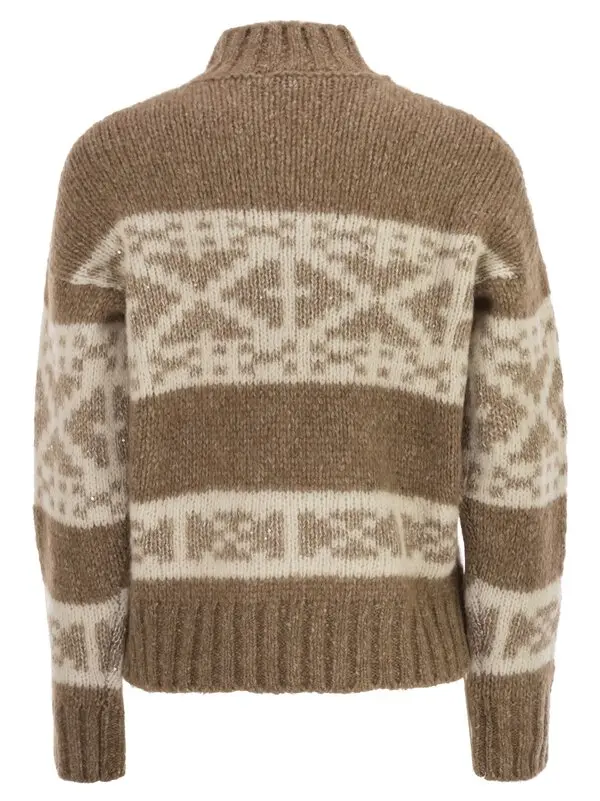 Peserico Alpaca, Cotton, And Wool Knitwear With Geometric Pattern