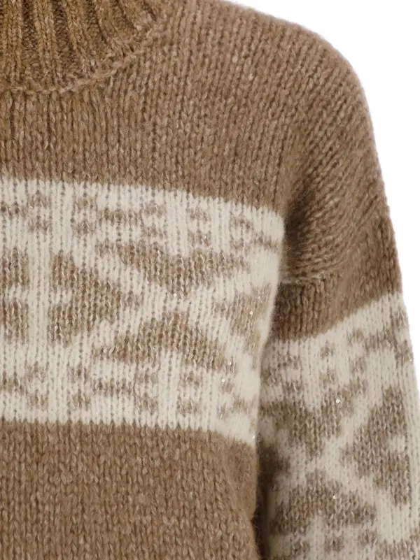 Peserico Alpaca, Cotton, And Wool Knitwear With Geometric Pattern