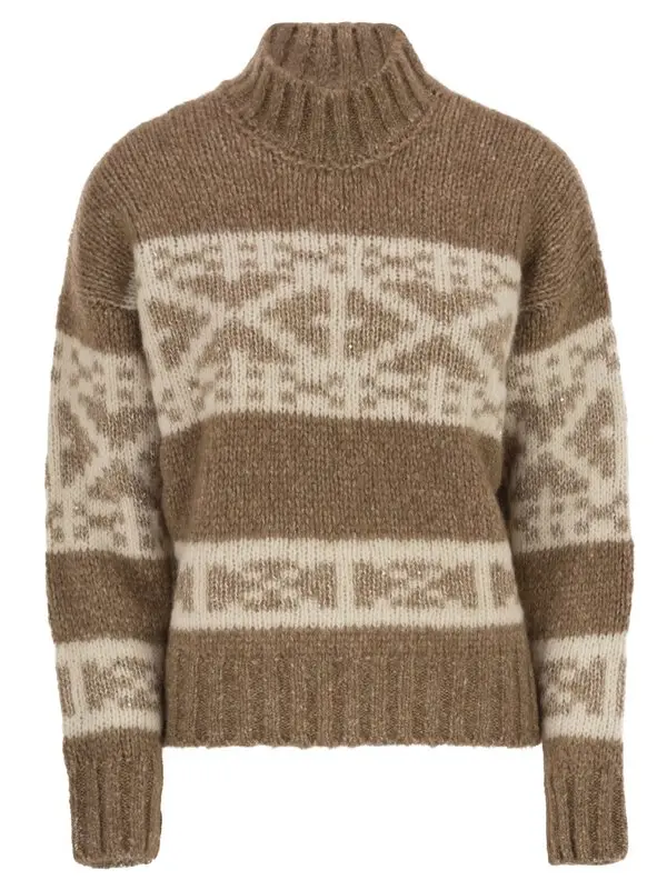 Peserico Alpaca, Cotton, And Wool Knitwear With Geometric Pattern - Multicolor