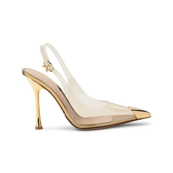 GIANVITO ROSSI Gold Tone Plexi Stiletto Pumps - Silver