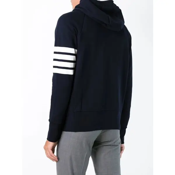 Thom Browne Navy Cotton Zip-up Hoodie With Signature 4-bar Stripe - Blue