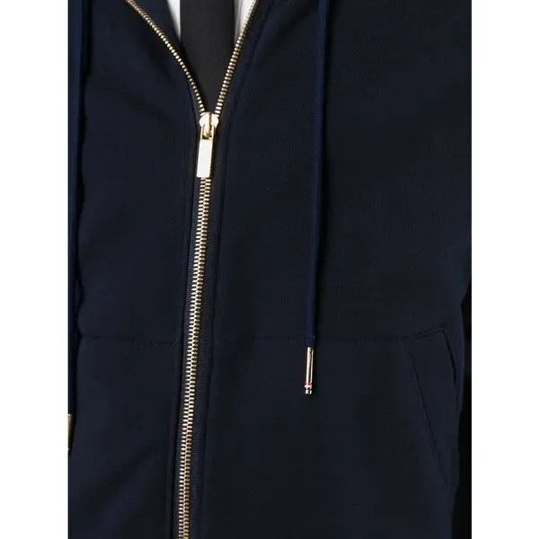 Thom Browne Navy Cotton Zip-up Hoodie With Signature 4-bar Stripe - Blue