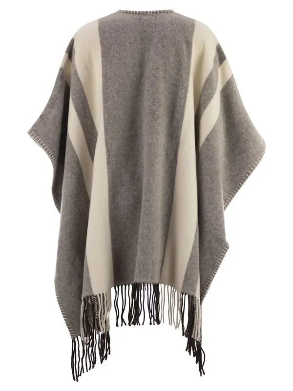 FAY Two-tone Wool Poncho With Hook Closure And Fringe