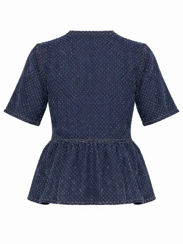 GANNI Peplum Blouse With Bow Detail - Blue