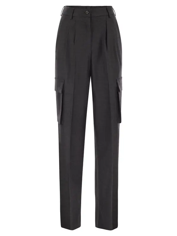 Herno Wool And Viscose Blend Cargo Trousers - Gray