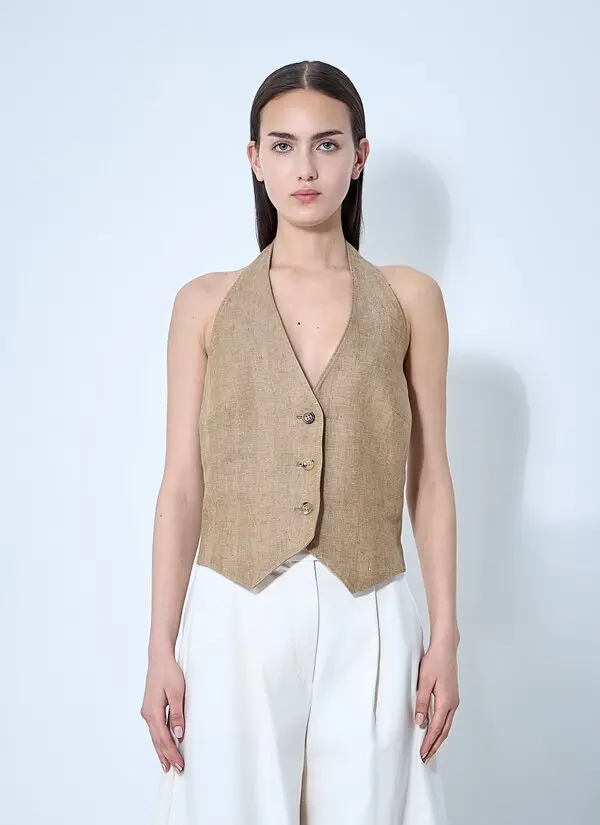 Max Mara Sauro Halterneck Waistcoat In Linen