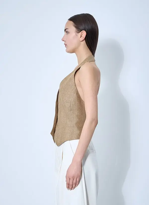 Max Mara Sauro Halterneck Waistcoat In Linen