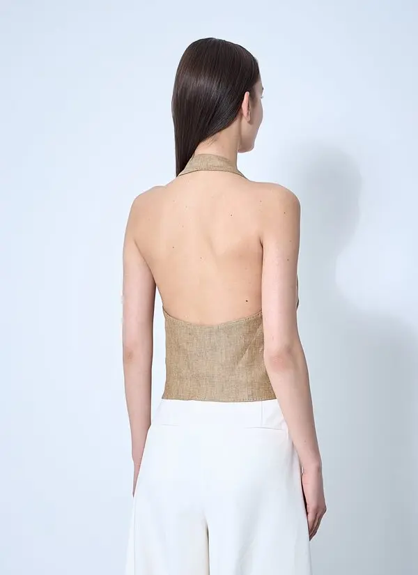 Max Mara Sauro Halterneck Waistcoat In Linen