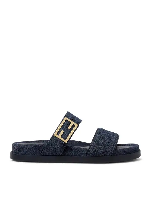 Fendi Double Strap Slide Sandals With Ff Baguette Buckle