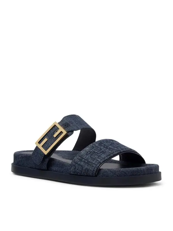 Fendi Double Strap Slide Sandals With Ff Baguette Buckle