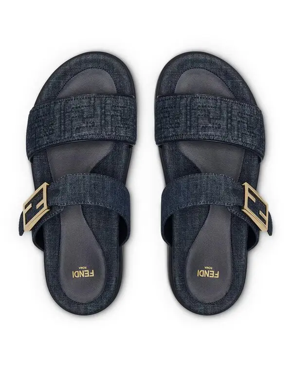 Fendi Double Strap Slide Sandals With Ff Baguette Buckle