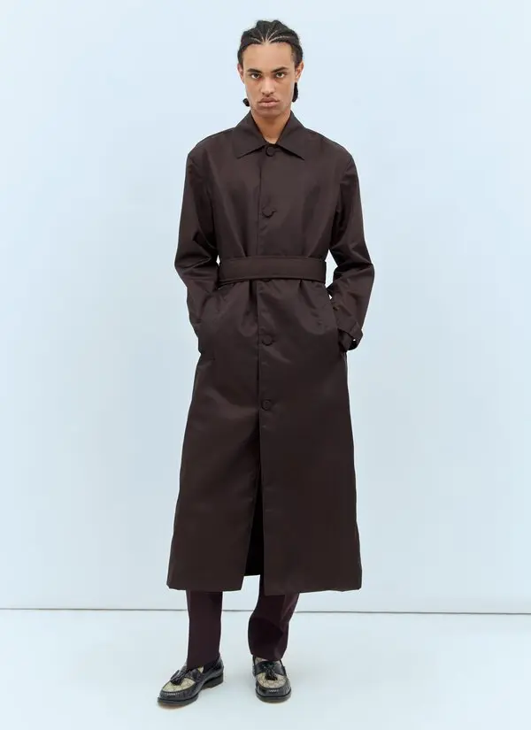 Gucci Gabardine Coat With Logo Detail - Brown