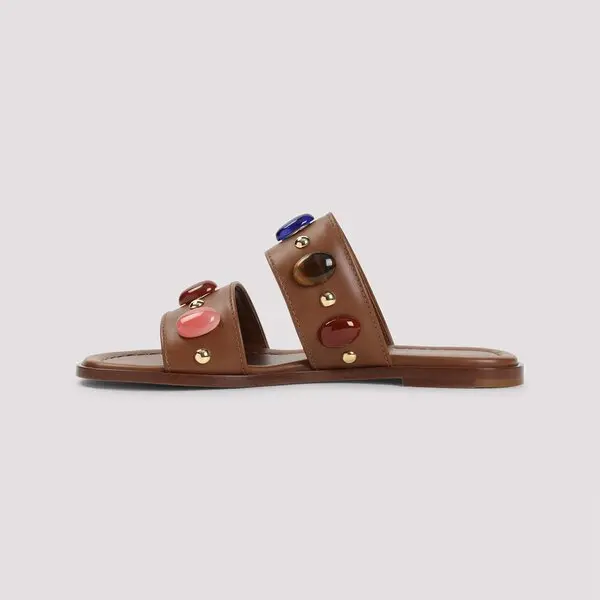 GIANVITO ROSSI Embellished Leather Flat Sandals