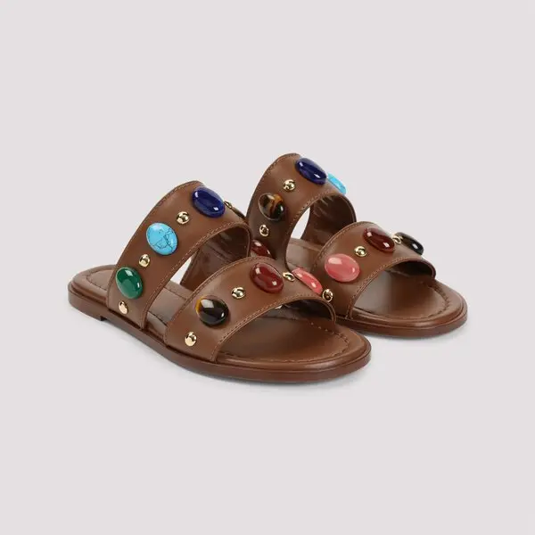 GIANVITO ROSSI Embellished Leather Flat Sandals