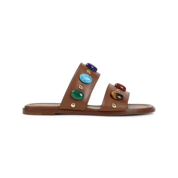 GIANVITO ROSSI Embellished Leather Flat Sandals - Multicolor