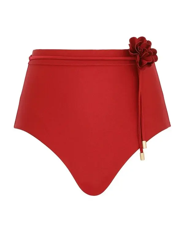 Zimmermann High Waist Bikini Bottom With Flower Detail - Red