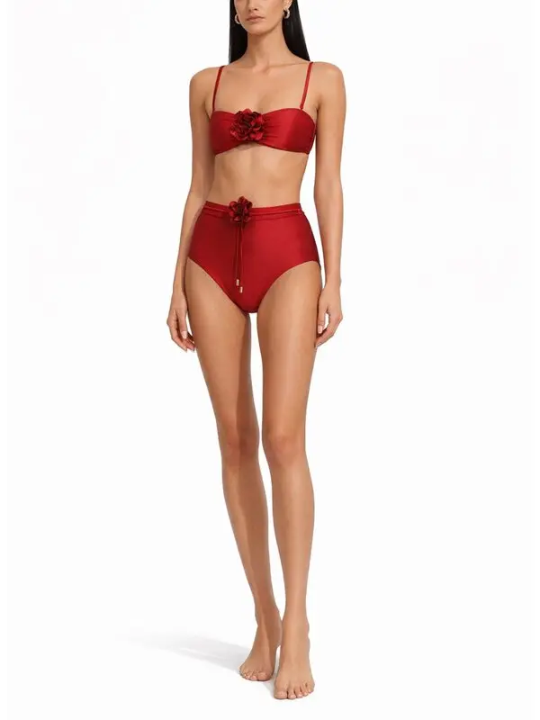 Zimmermann High Waist Bikini Bottom With Flower Detail