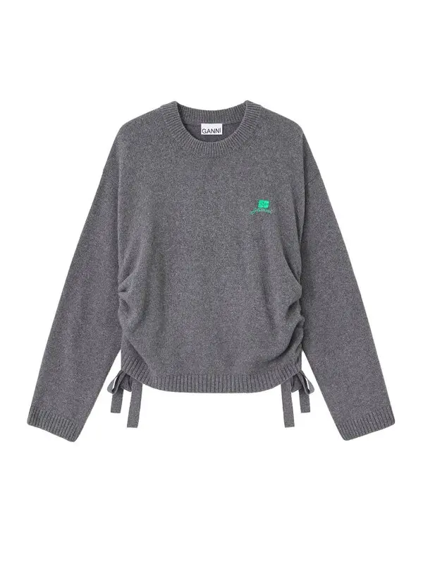 GANNI Wool Blend Sweater With Ruched Detailing - Multicolor
