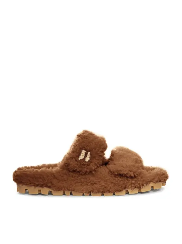 Miu Miu Shearling Slip-on Sandals With Adjustable Straps And Lug Sole