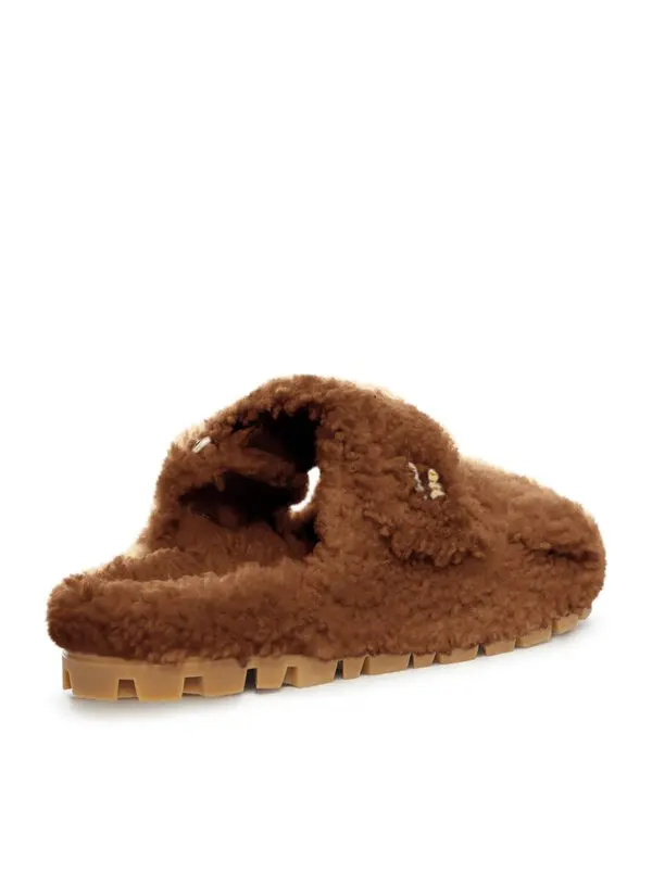 Miu Miu Shearling Slip-on Sandals With Adjustable Straps And Lug Sole