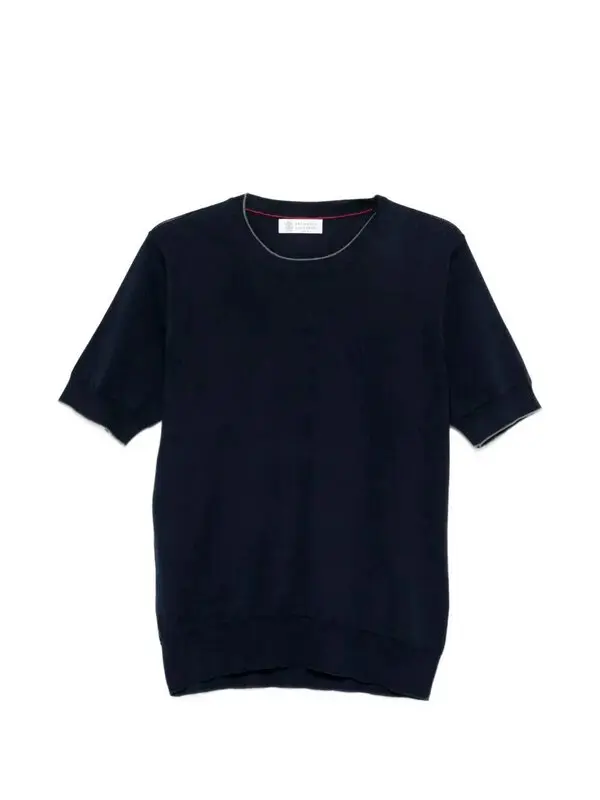 Brunello Cucinelli Cotton Lightweight Knit T-shirt With Contrast Details - Multicolor