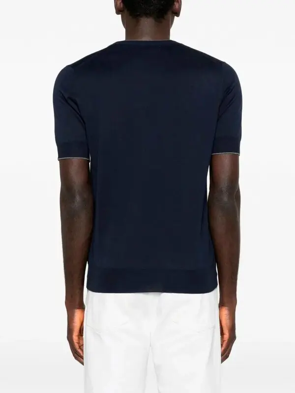 Brunello Cucinelli Cotton Lightweight Knit T-shirt With Contrast Details - Multicolor