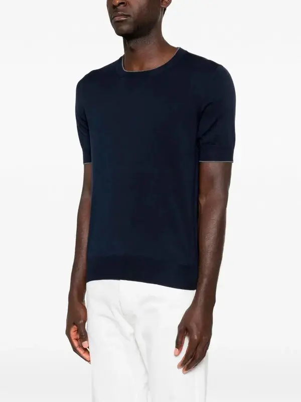 Brunello Cucinelli Cotton Lightweight Knit T-shirt With Contrast Details - Multicolor