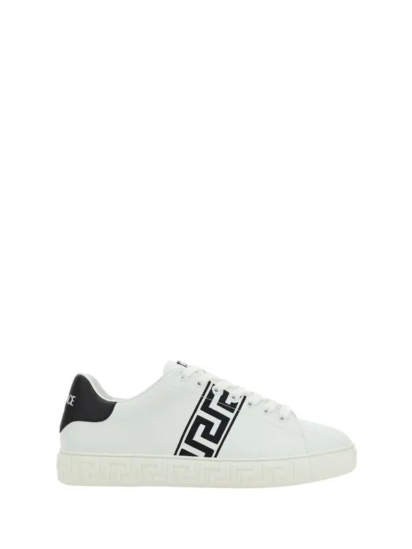 Versace Leather Low Top Sneakers With Greek Embossing