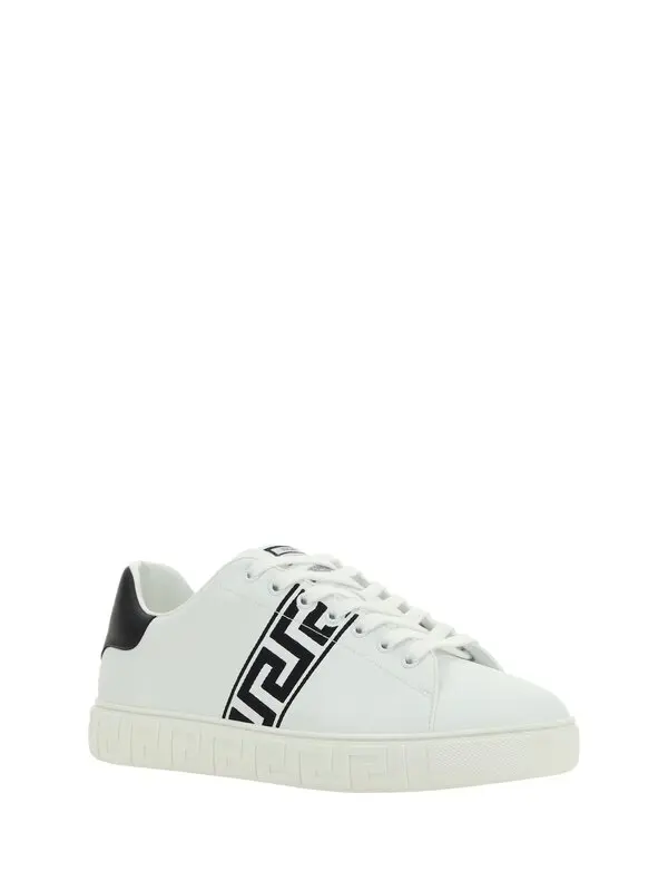 Versace Leather Low Top Sneakers With Greek Embossing
