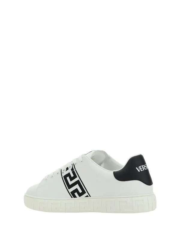Versace Leather Low Top Sneakers With Greek Embossing