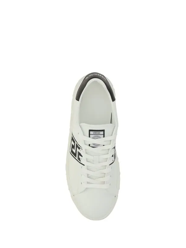 Versace Leather Low Top Sneakers With Greek Embossing