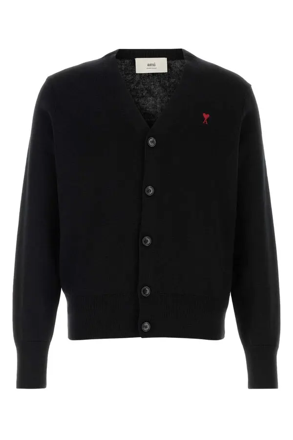 AMI Paris Merino Wool Cardigan - Black