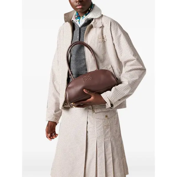 Miu Miu Embossed Logo Leather Shoulder Bag - Brown