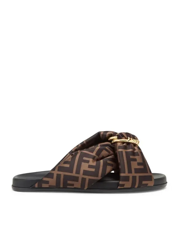 Fendi Feel Slide Sandals In Satin Ff - Multicolor