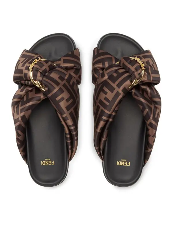 Fendi Feel Slide Sandals In Satin Ff - Multicolor