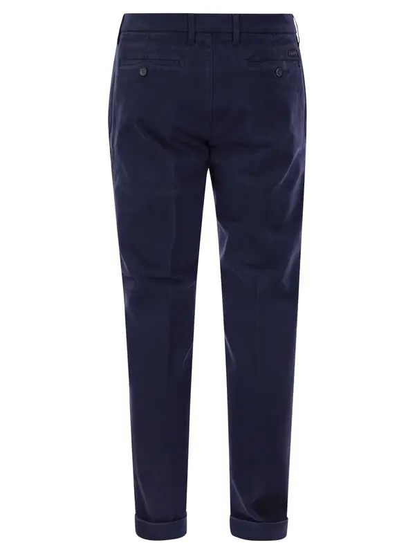 FAY Slim-fit Garment-dyed Cotton Gabardine Trousers - Blue