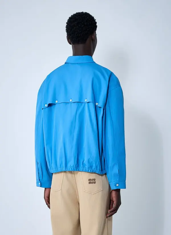 Miu Miu Cotton Poplin Logo Blouson Jacket - Blue