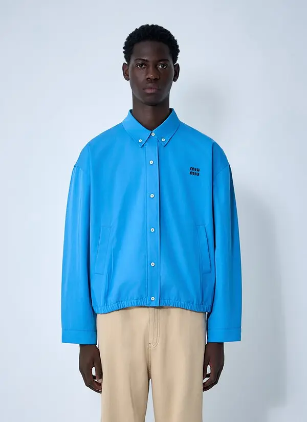Miu Miu Cotton Poplin Logo Blouson Jacket - Blue